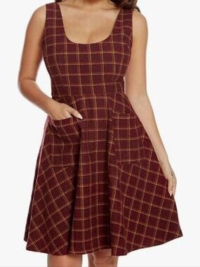 Lindy Bop | Dresses | Lindy Bop Burgundy Plaid Pinafore Style Midi ...